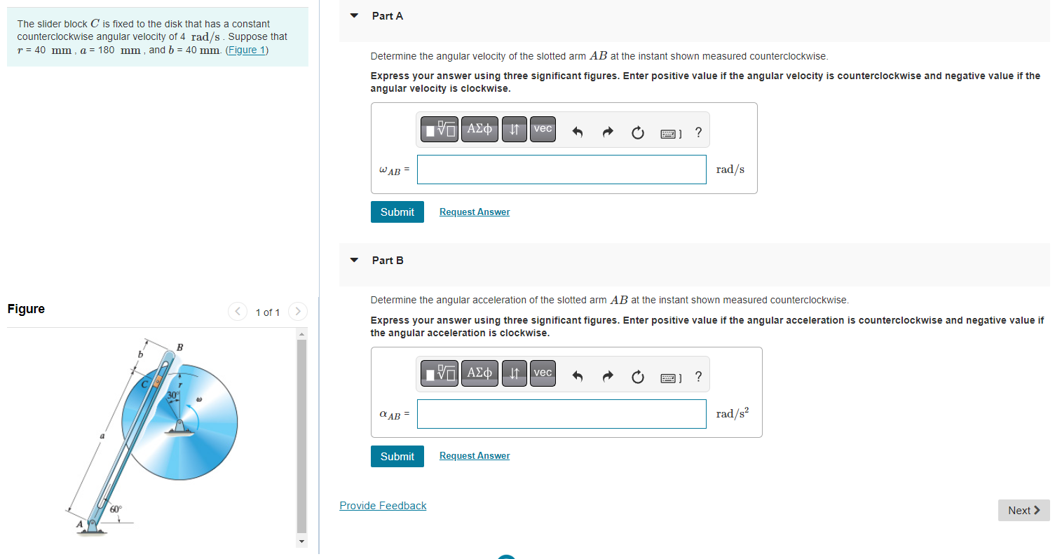 The slider block C is fixed to the disk that has a | Chegg.com