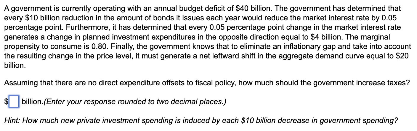Solved A Government Is Currently Operating With An Annual Chegg