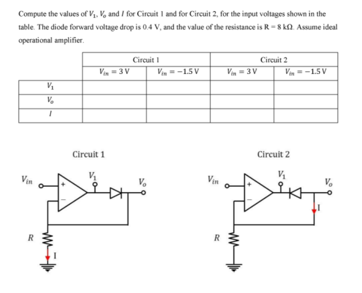 Solved Compute the values of V, V, and I for Circuit 1 and | Chegg.com