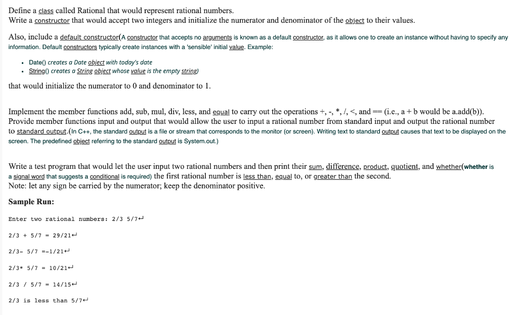 Solved Define a class called Rational that would represent | Chegg.com