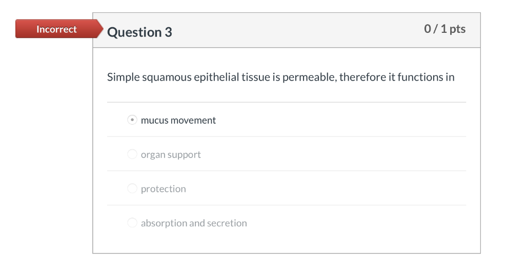 Solved 0/1pts Incorrect Question 3 Simple squamous | Chegg.com