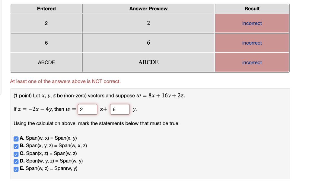 Solved Answer Preview Entered Result 2 2 incorrect 6 | Chegg.com