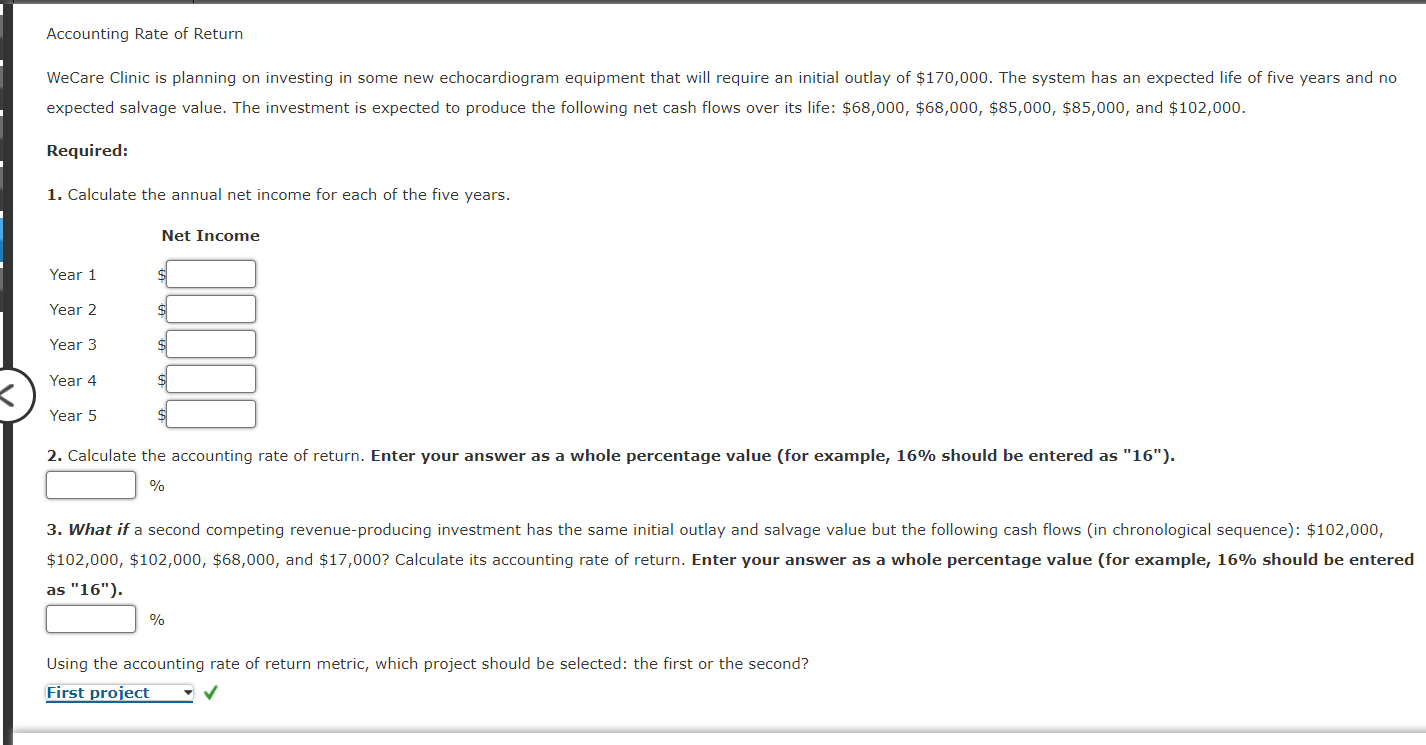 Accounting Rate of Return Required: 1. Calculate the | Chegg.com