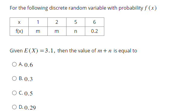 Solved For the following discrete random variable with | Chegg.com