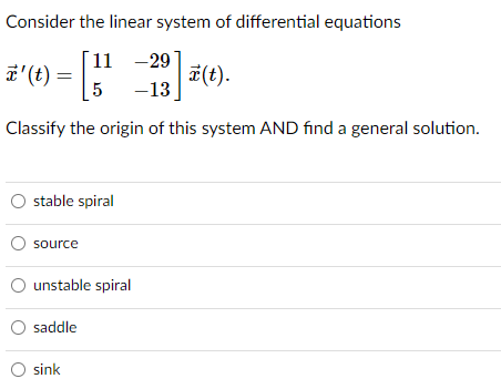 Solved Consider the linear system of differential equations | Chegg.com