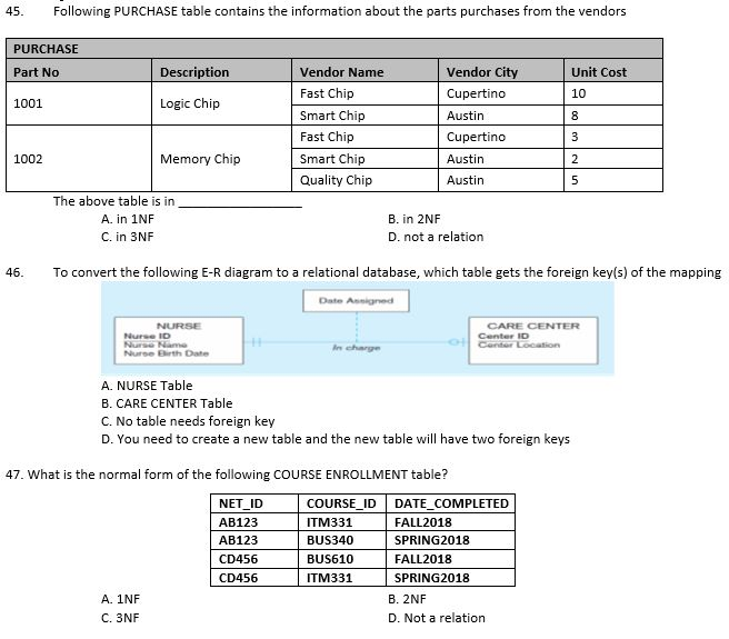 Solved 45 Following PURCHASE table contains the information | Chegg.com