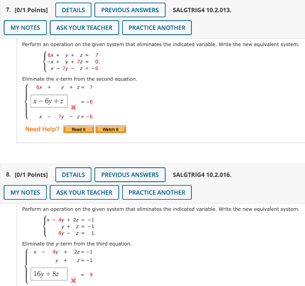 Solved Perform an operation on the given system that | Chegg.com