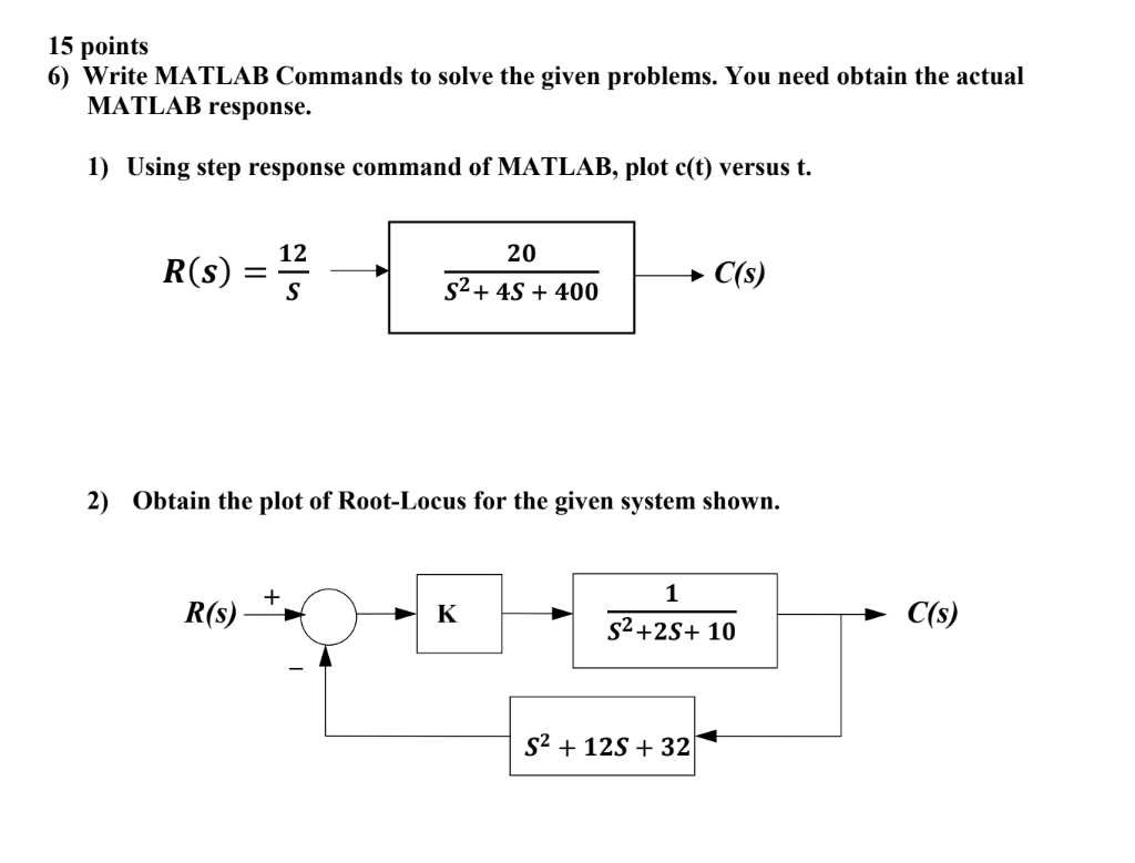 Solved 15 Points 6 Write Matlab Commands To Solve The Given 0692