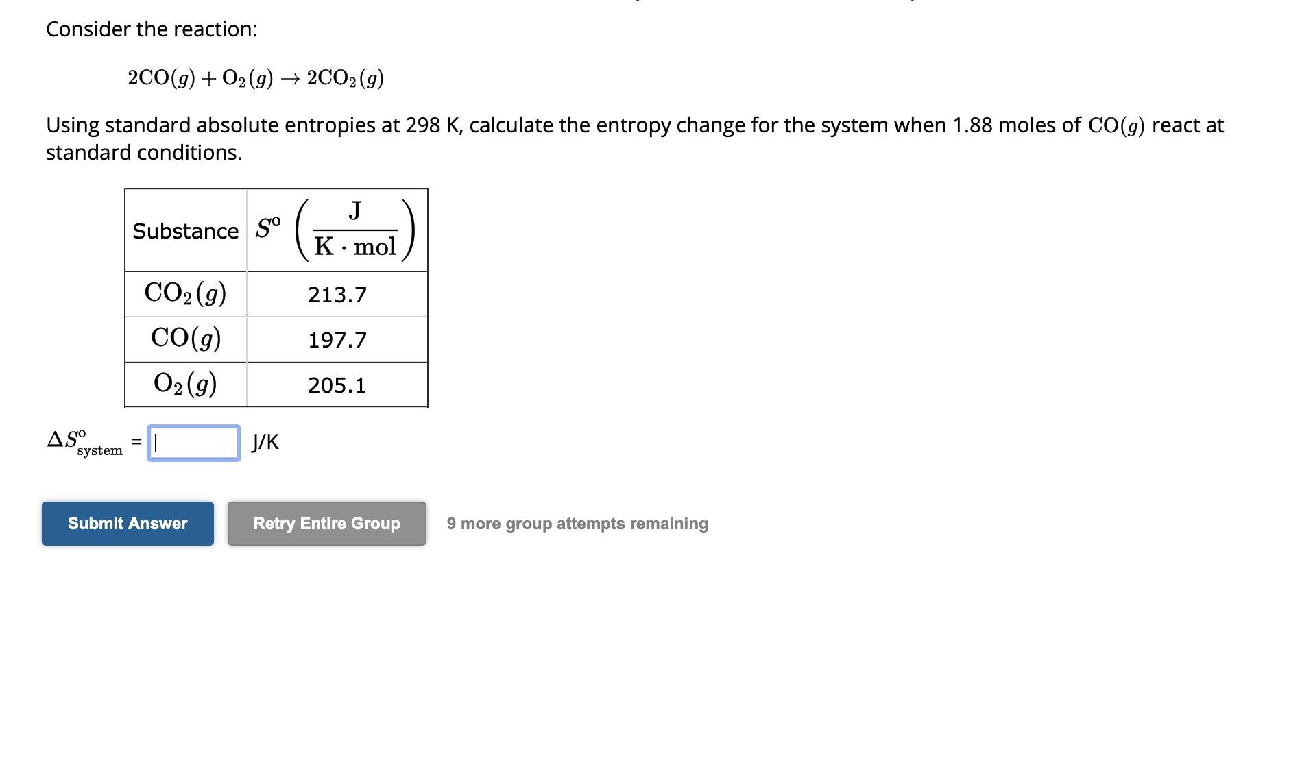 Solved Consider the reaction: 2CO(g)+O2(g)→2CO2(g) Using | Chegg.com