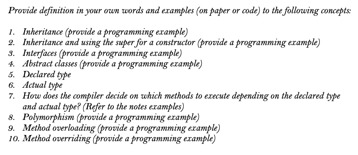 Solved Provide definition in your own words and examples (on | Chegg.com