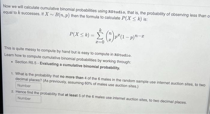 Solved Now we will calculate cumulative binomial | Chegg.com