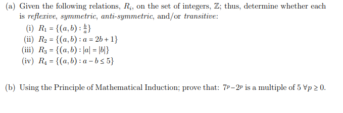 Solved (a) Given the following relations, Ri, on the set of | Chegg.com