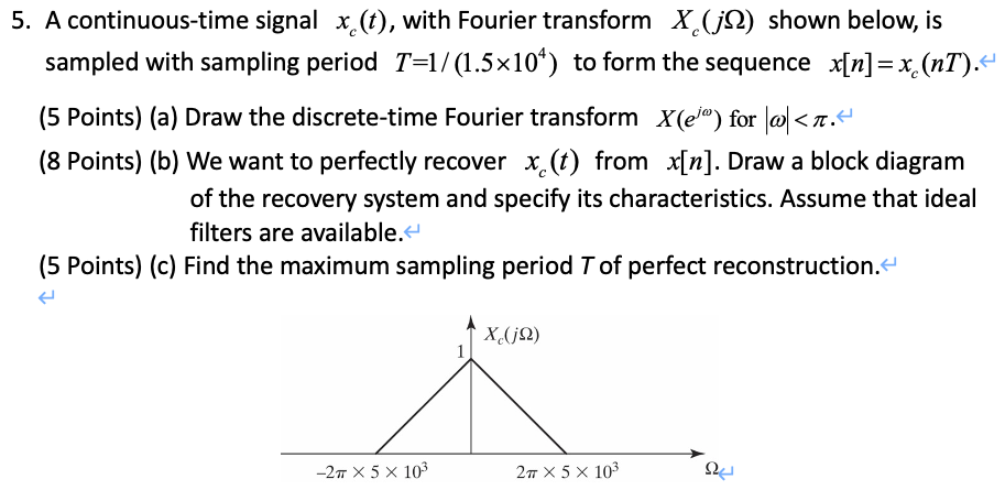 Solved 5. A continuous-time signal xc(t), with Fourier | Chegg.com