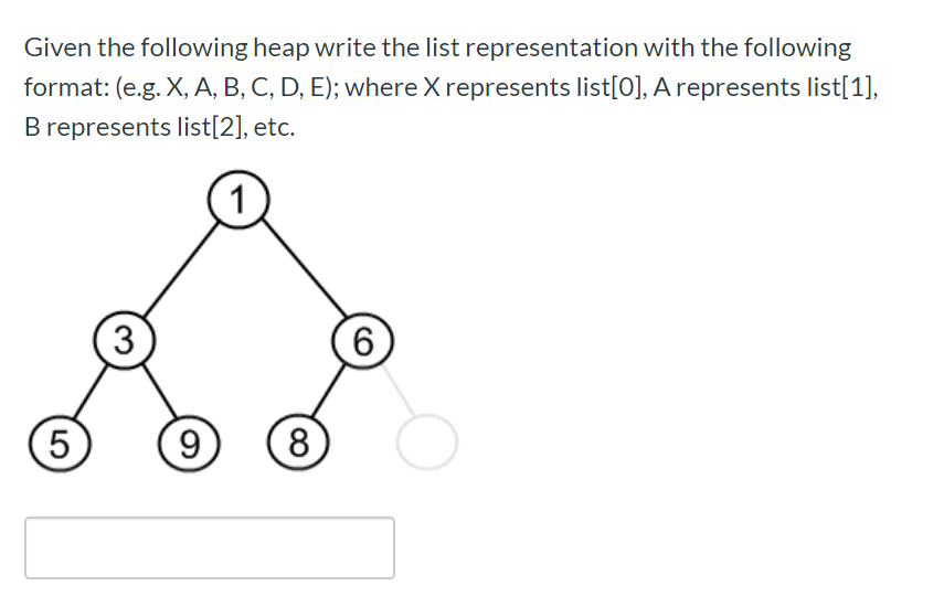 Solved Given the following heap write the list | Chegg.com