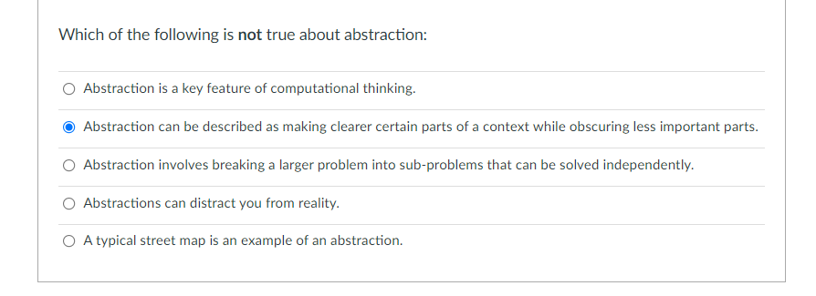 Solved Which of the following is not true about abstraction: | Chegg.com