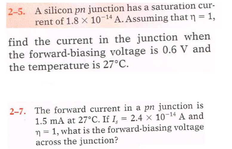 Solved 2-5. A silicon pn junction has a saturation current | Chegg.com