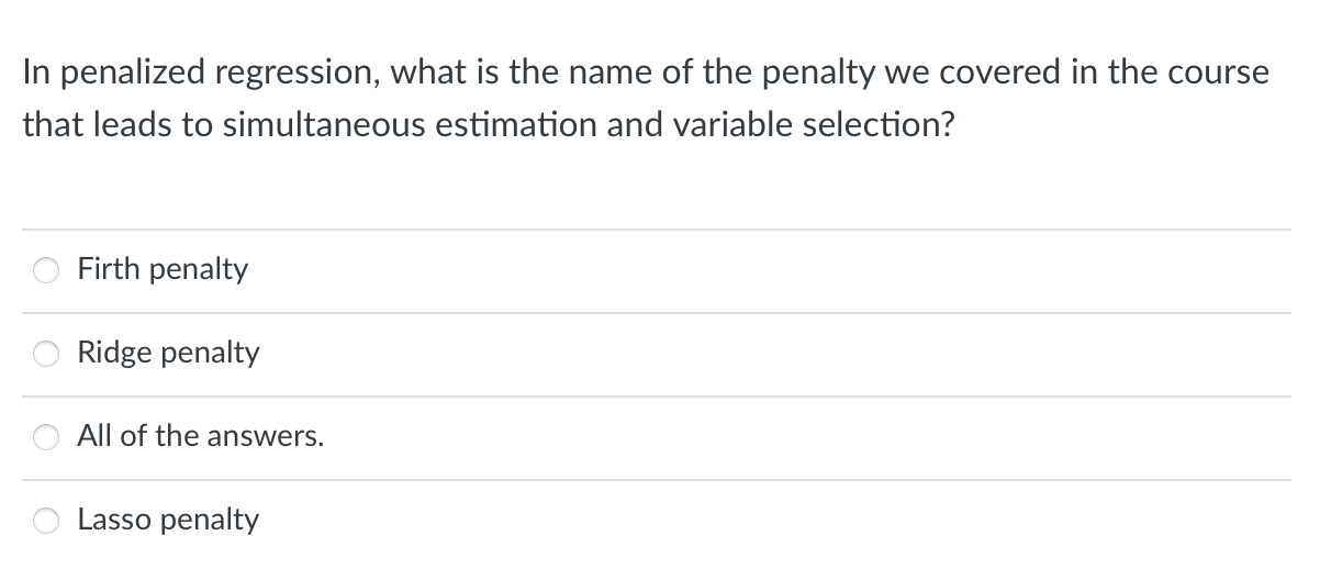 Solved In penalized regression, what is the name of the | Chegg.com