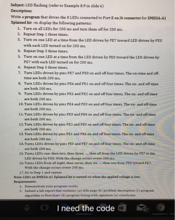 Subject: LED flashing (refer to Example 8.9 in slide | Chegg.com