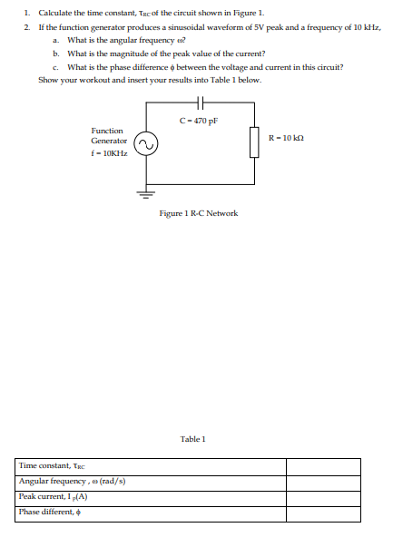Solved 1. Calculate the time constant. Тис of the circuit | Chegg.com