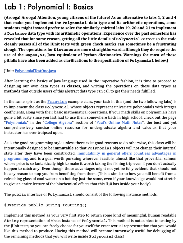 Solved Lab 1: Polynomial I: Basics (Arooga! Arooga! | Chegg.com