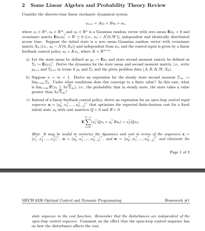 Solved 2 Some Linear Algebra and Probability Theory Review | Chegg.com