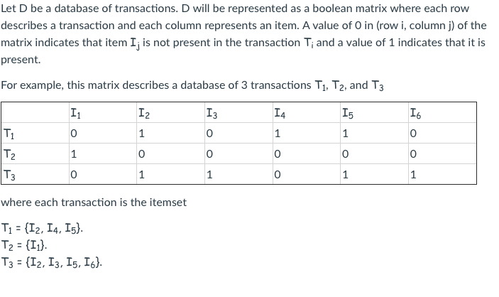 Solved Let D be a database of transactions. D will be | Chegg.com