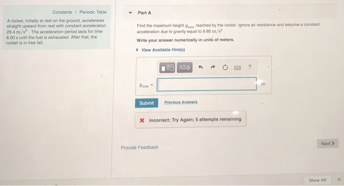 Solved Constants 1 Periodic Table Part A A rocket, initially | Chegg.com