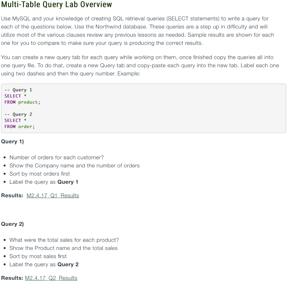 Multi-Table Query Lab Overview Use MySQL and your | Chegg.com