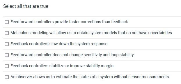 Solved Select all that are true Feedforward controllers | Chegg.com