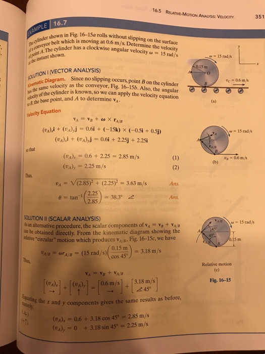Solved 16.5 RELATIVE-MOTION ANALYSIS: VELOCITY 351 AMPLE | Chegg.com