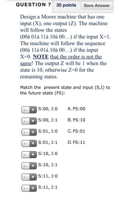 Solved QUESTION 7 35 points Save Answer Design a Moore | Chegg.com