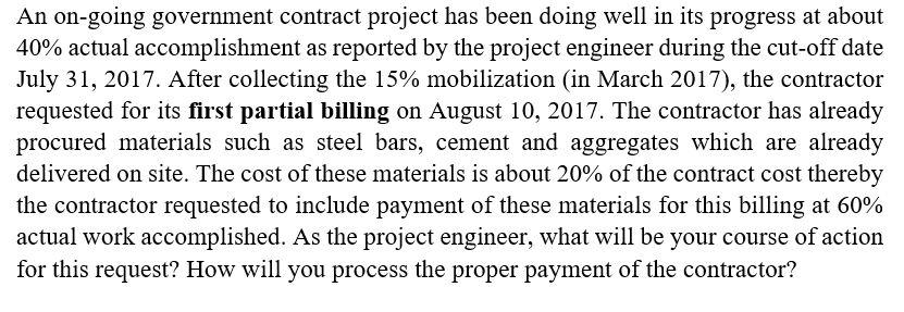 Solved An on-going government contract project has been | Chegg.com