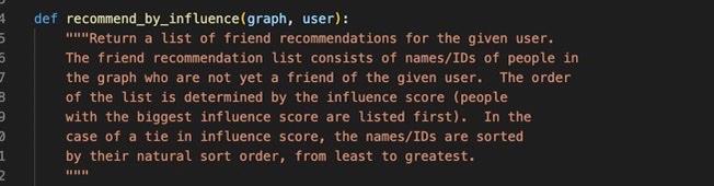 Solved def recommend_by_influence(graph, user): muneturn a | Chegg.com