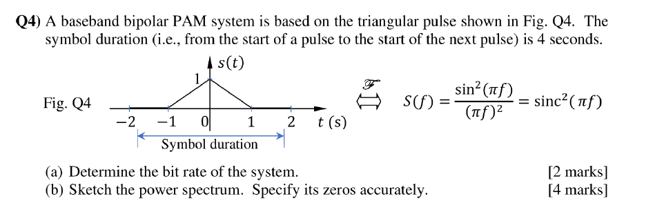 Solved = = Q4) A baseband bipolar PAM system is based on the | Chegg.com