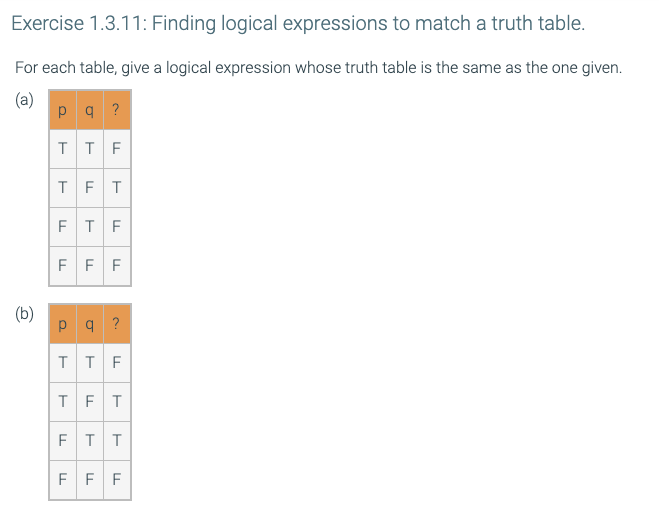 Solved Exercise 1.3.11: Finding logical expressions to match | Chegg.com