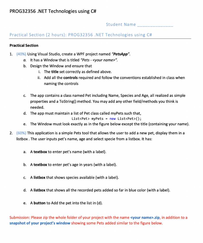 PROG32356 .NET Technologies using C\# Student Name | Chegg.com