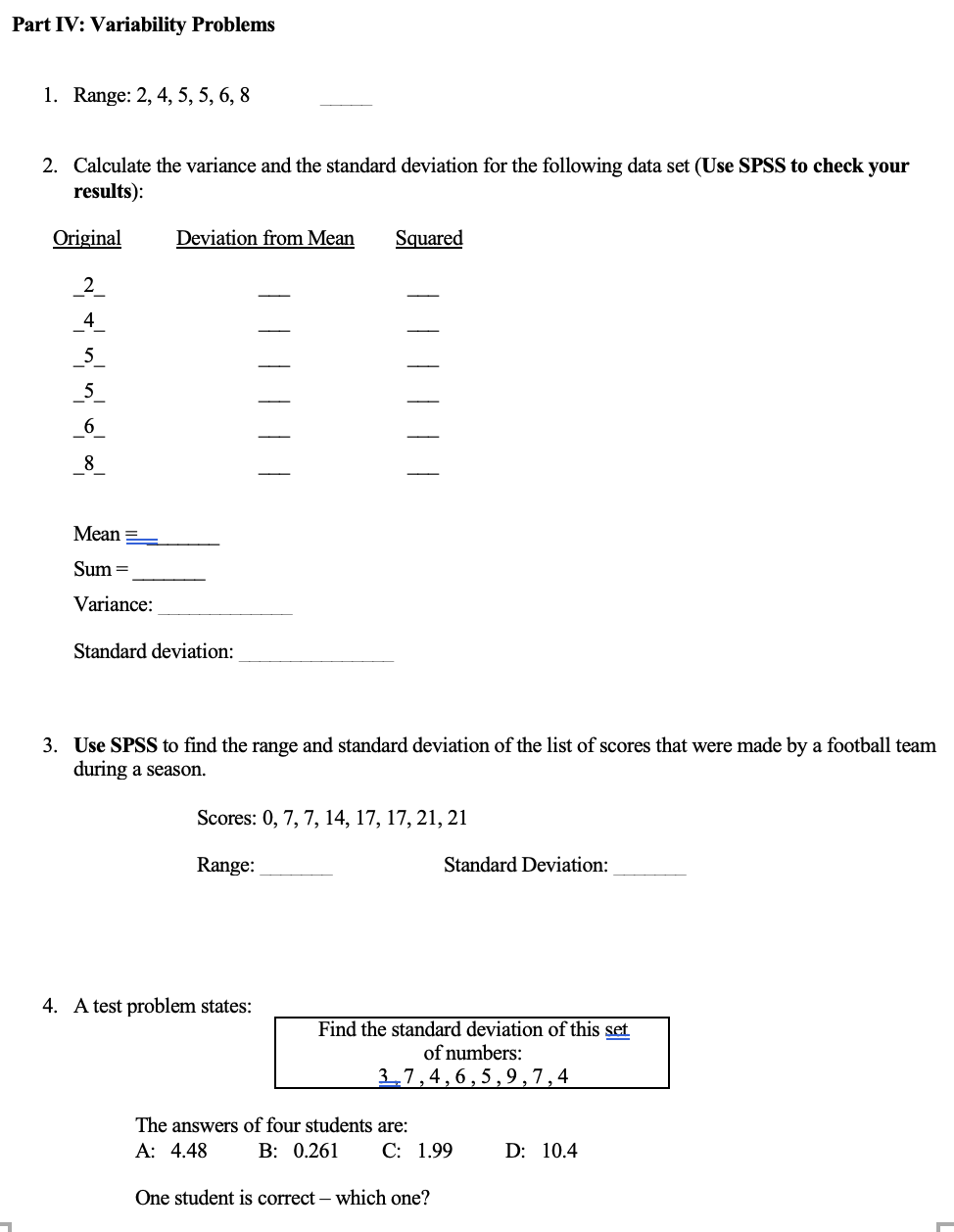 Solved Part III: Measures of Variability Please go to Course | Chegg.com