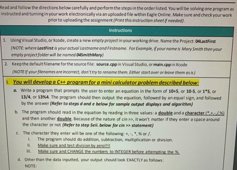Solved Read and follow the directions below carefully and | Chegg.com