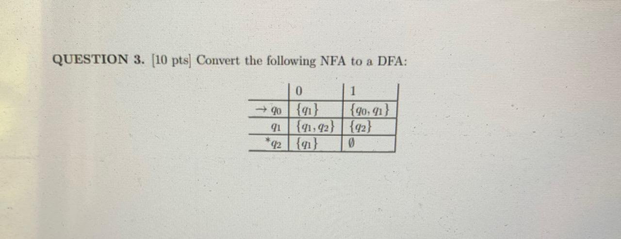 Solved QUESTION 3. [10 pts] Convert the following NFA to a | Chegg.com
