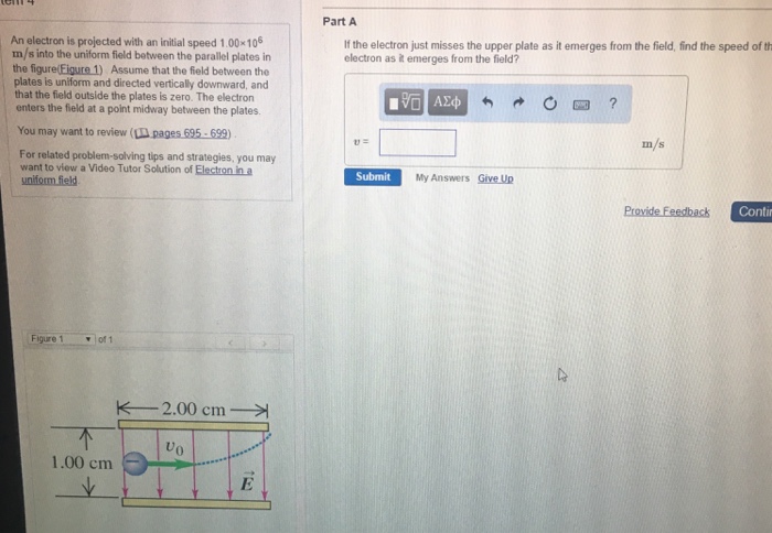 Solved An Electron Is Projected With An Initial Speed 1 00