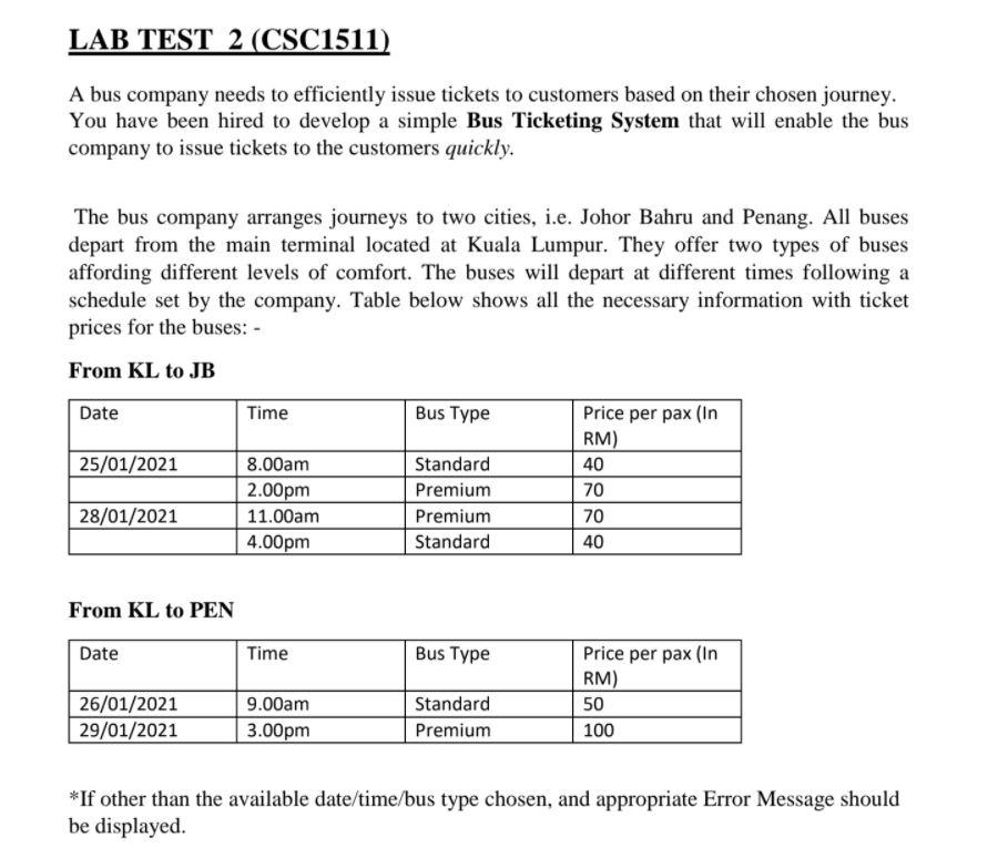 Solved Sample Output: Bus Ticketing System How many | Chegg.com