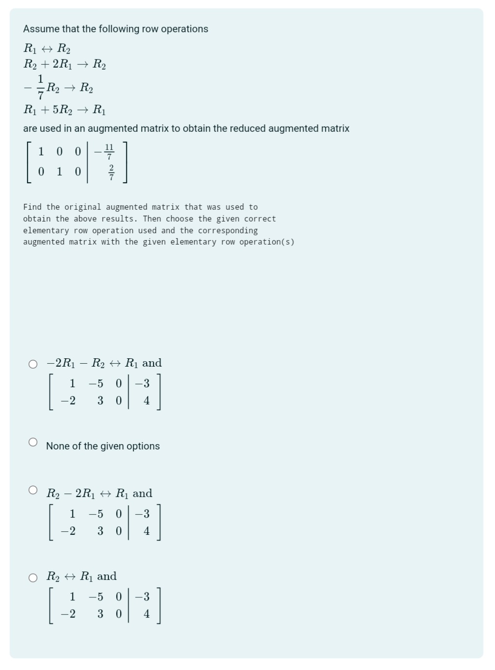 Solved Assume that the following row operations | Chegg.com