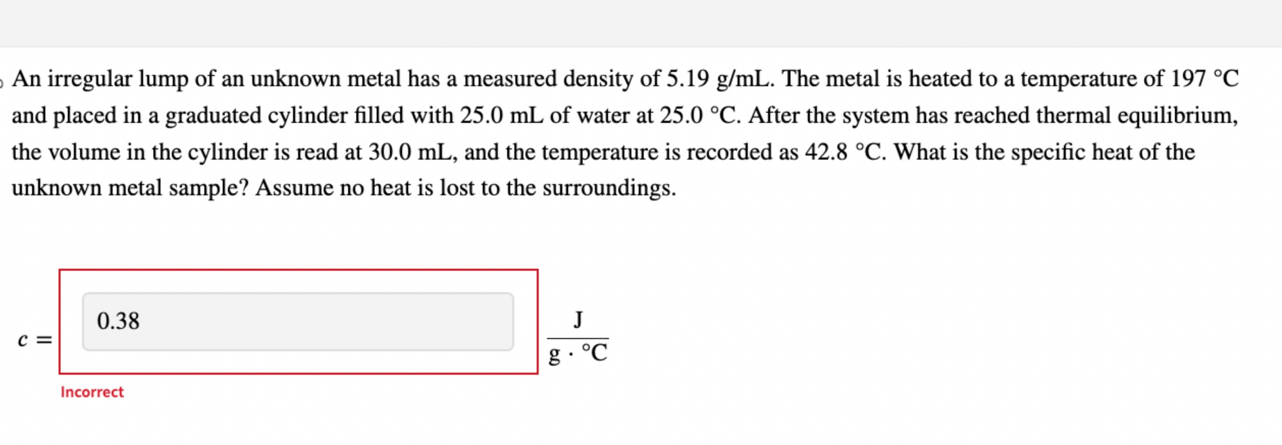 Solved An irregular lump of an unknown metal has a measured | Chegg.com