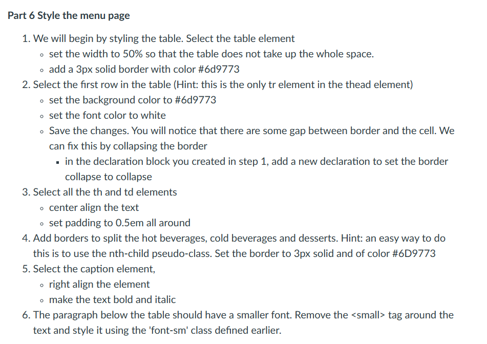 Solved Part 6 ﻿Style the menu pageWe will begin by styling | Chegg.com