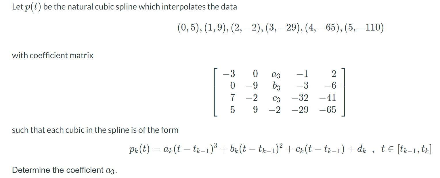 Solved Let p(t) be the natural cubic spline which | Chegg.com