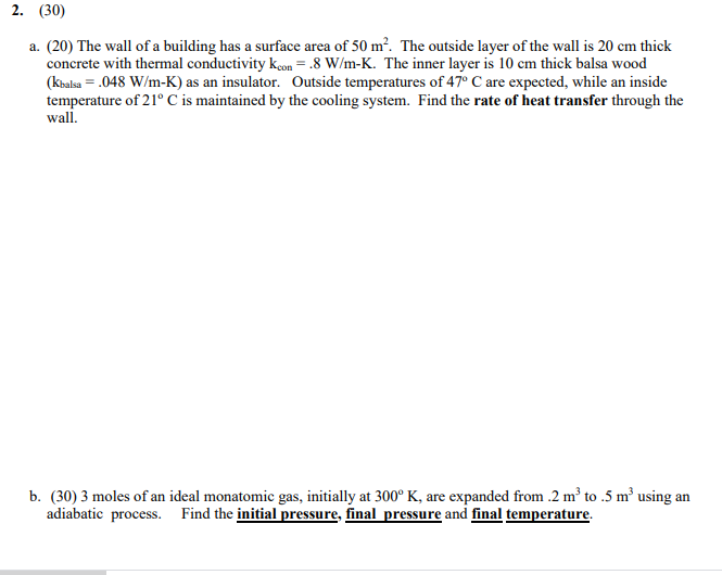 Solved 2. (30) a. (20) The wall of a building has a surface | Chegg.com