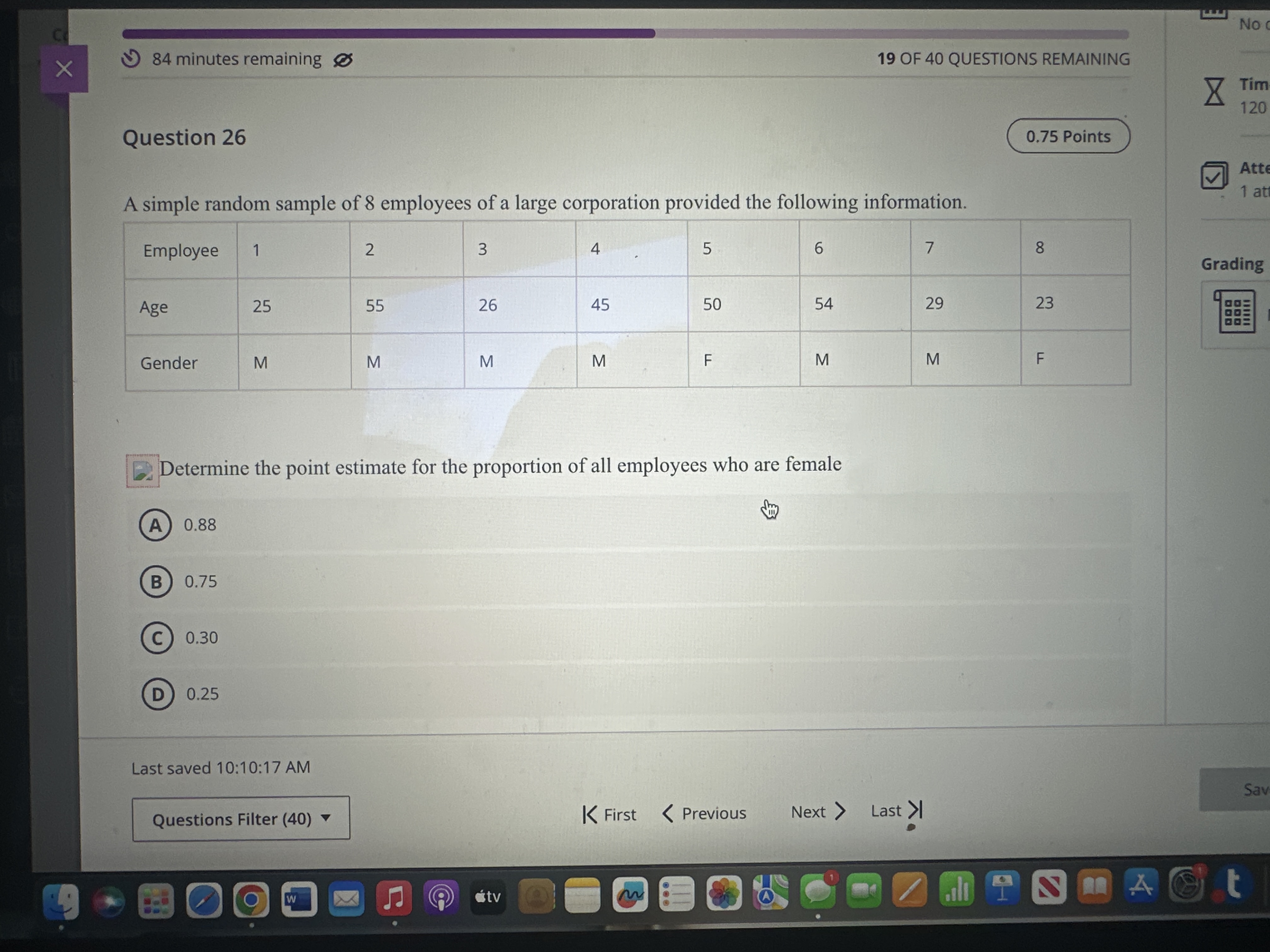 Solved Question 26A simple random sample of 8 ﻿employees of | Chegg.com