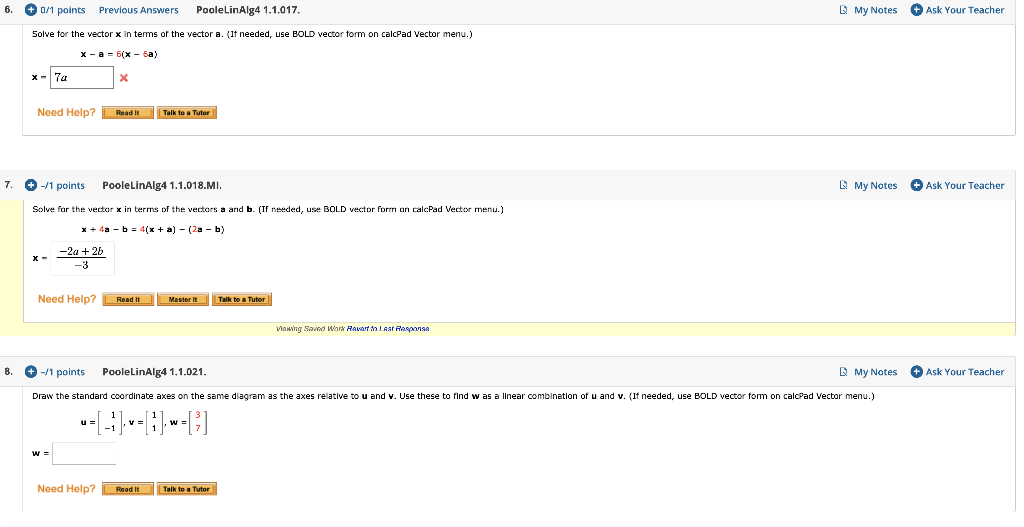 Solved 6. + 0/1 points Previous Answers PoolelinAlg4 | Chegg.com