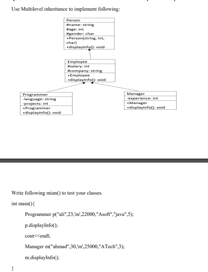 Solved Use Multilevel inheritance to implement following: | Chegg.com Solved Use Multilevel inheritance to implement following: | Chegg.com