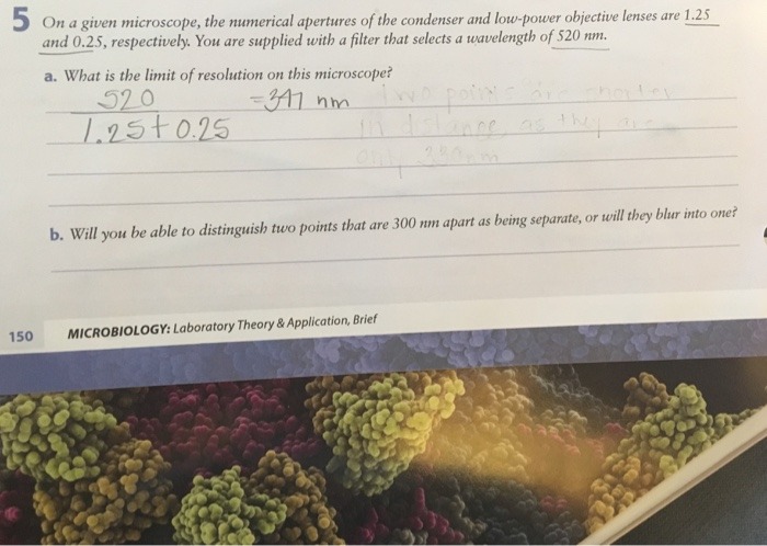 Solved On a given microscope, the numerical apertures of the | Chegg.com